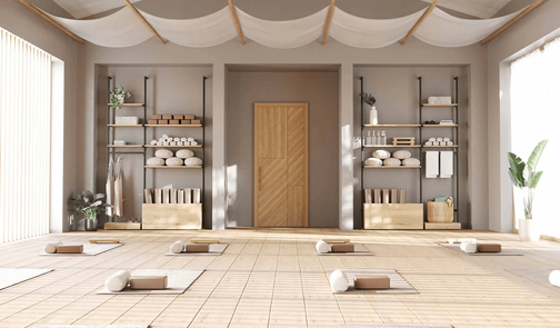 Интерьерные стеллажные решения для студий йоги и фитнес-клубов — LS-STYLE